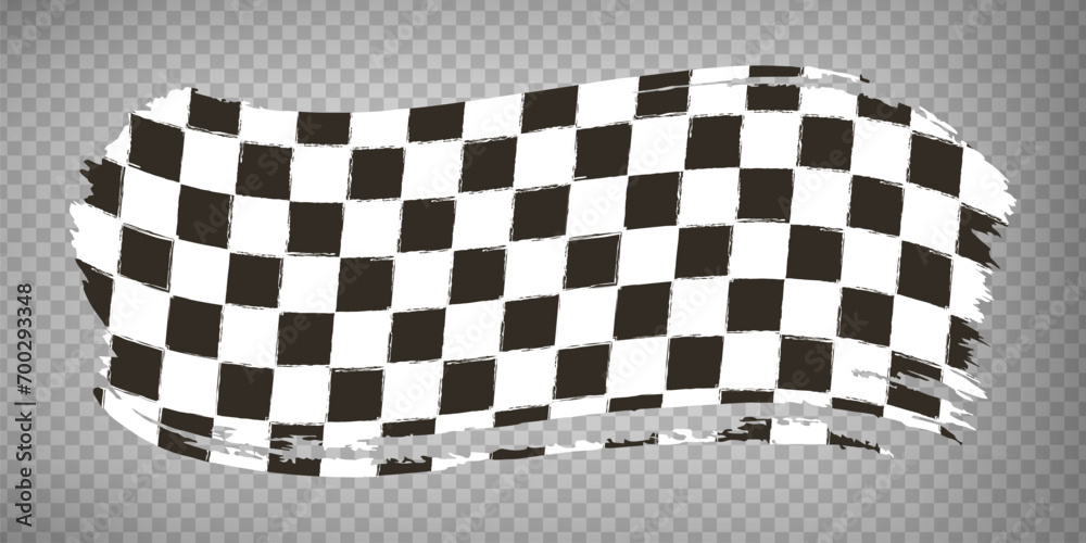 Grunge waing car race flag, brush stroke background. Checkered pattern of start and finish of ...