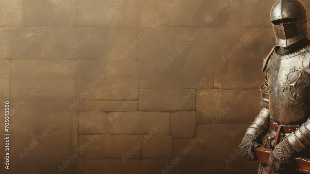 Medieval knight on historic background with lots of copy space on the ...