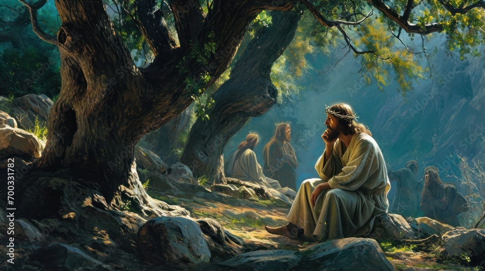 Jesus' prayer in the Garden of Gethsemane, a solemn moment of surrender ...