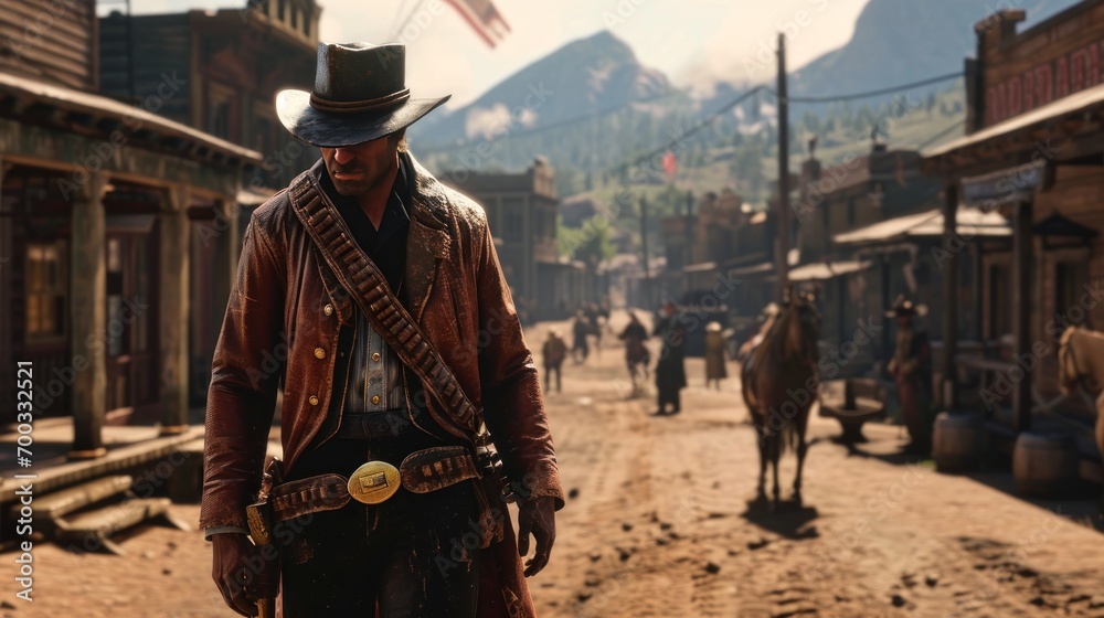 Male model as a Wild West outlaw in a frontier town, rebellion and ...