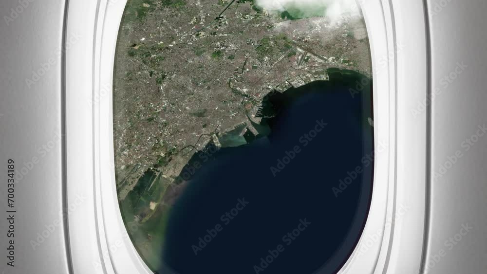 Satellite Manila map background loop. Airplane salon passenger seat ...