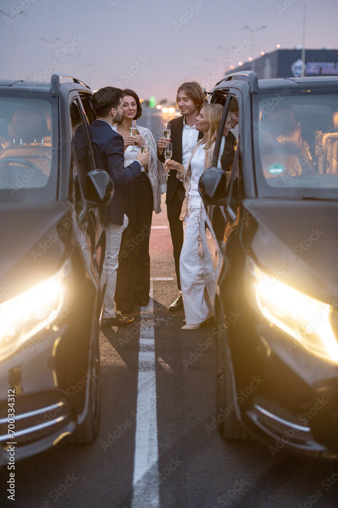 Group of business partners have fun together, drinking alcohol while ...