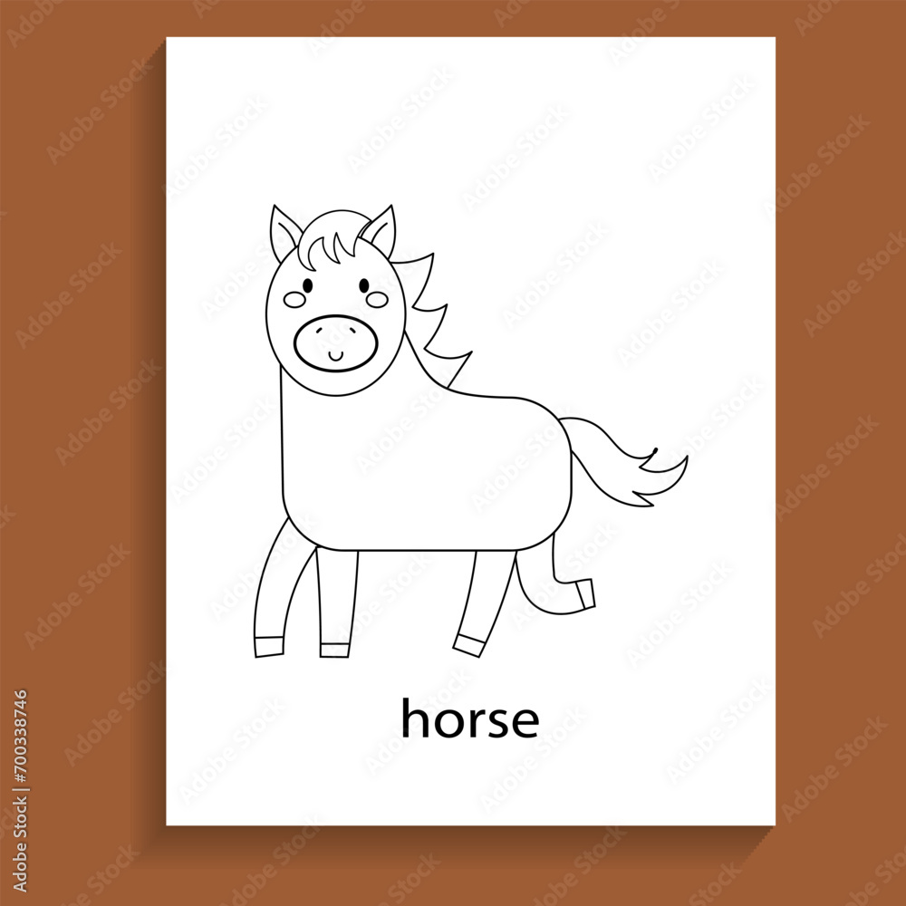 horse, ungulate herbivores animals cartoon flat line for coloring page ...