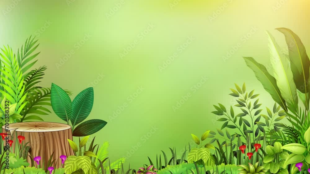 tropical plants moving in the wind in a loop animation on a green ...