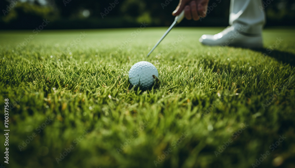 Zoom in on the precision of golf with a close up of a golf ball resting ...
