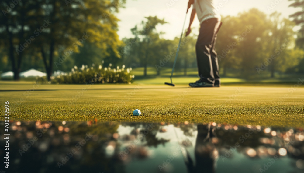 Zoom in on the precision of golf with a close up of a golf ball resting ...