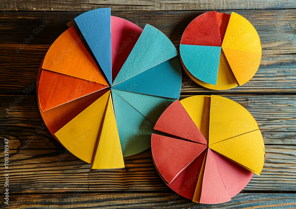 Сolorful math fractions on the wooden backgrounds. interesting math for ...