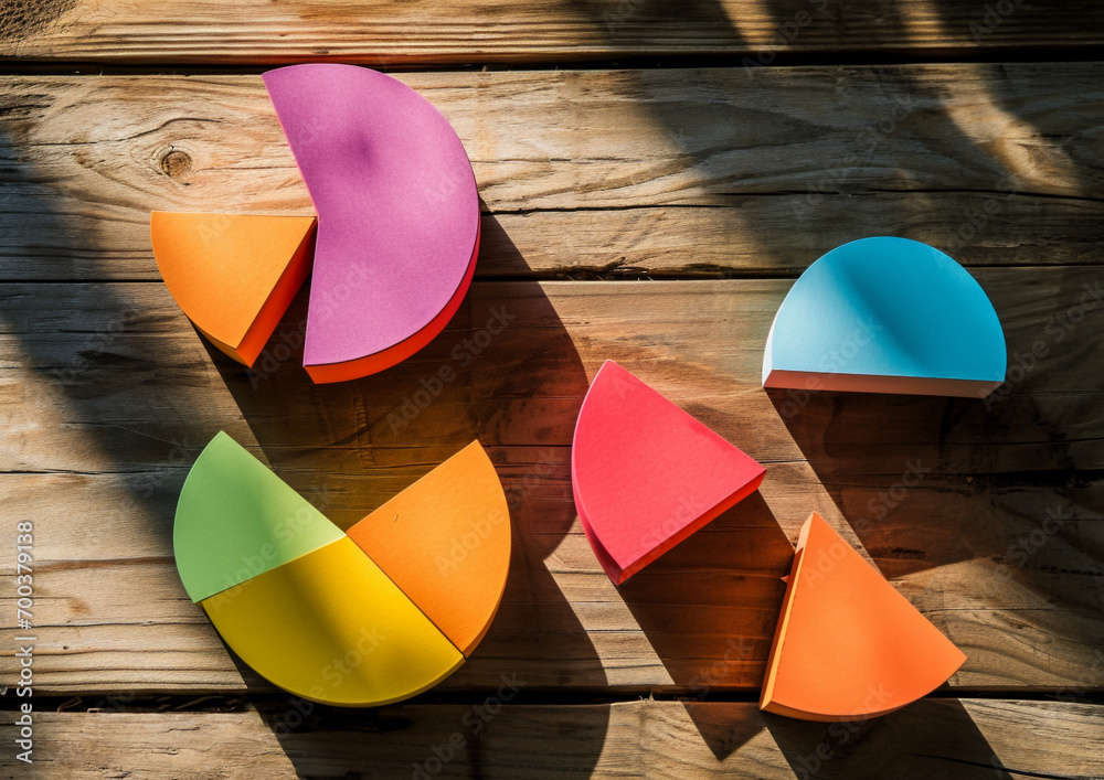 Сolorful math fractions on the wooden backgrounds. interesting math for ...