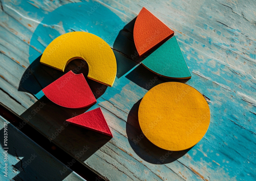 Сolorful math fractions on the wooden backgrounds. interesting math for ...