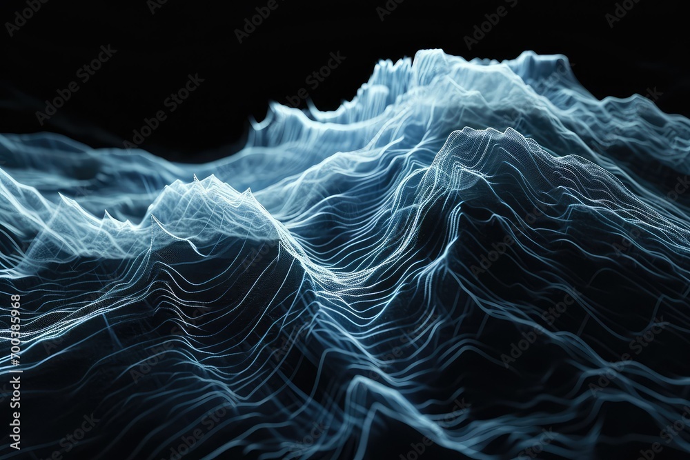 A spectral display of topographic lines, phasing in and out of ...