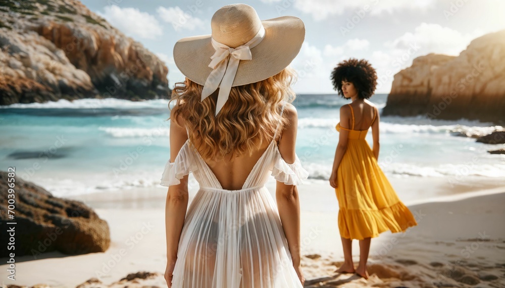 Intimate moment between two women at the beach, tranquil and affectionate setting Stock Photo ...