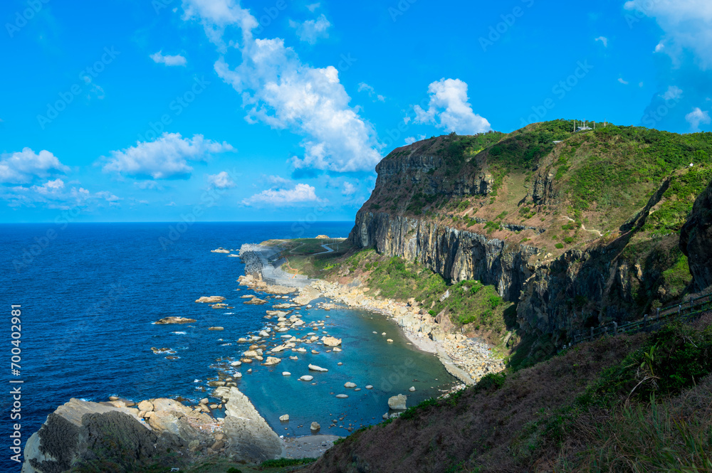 Overlook the coastline with bile sky and ocean, in Keelung city. Stock ...