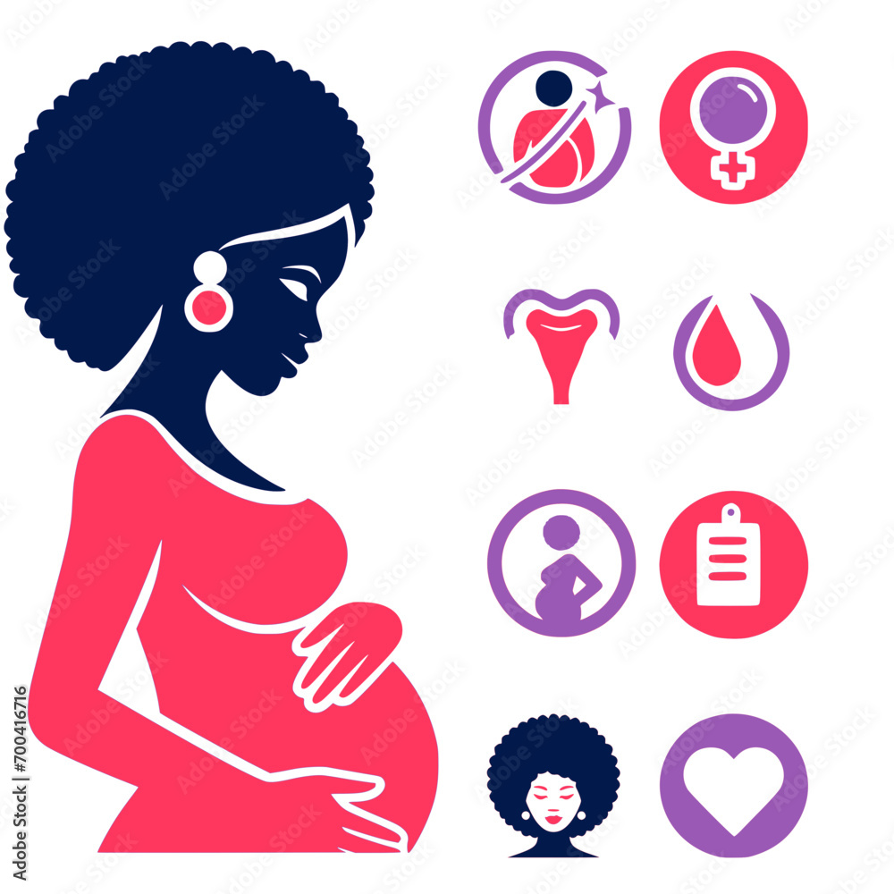 Pregnancy Pictograms,Icons and Symbols, black Woman Expecting Stock ...