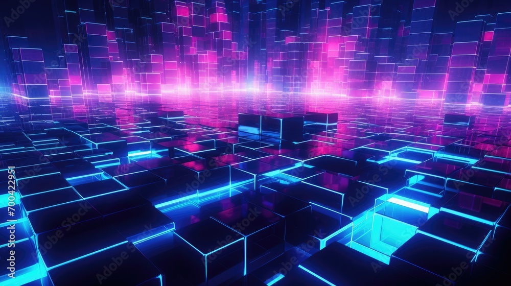 Dynamic technology background in cube shape with cyber punk style ...