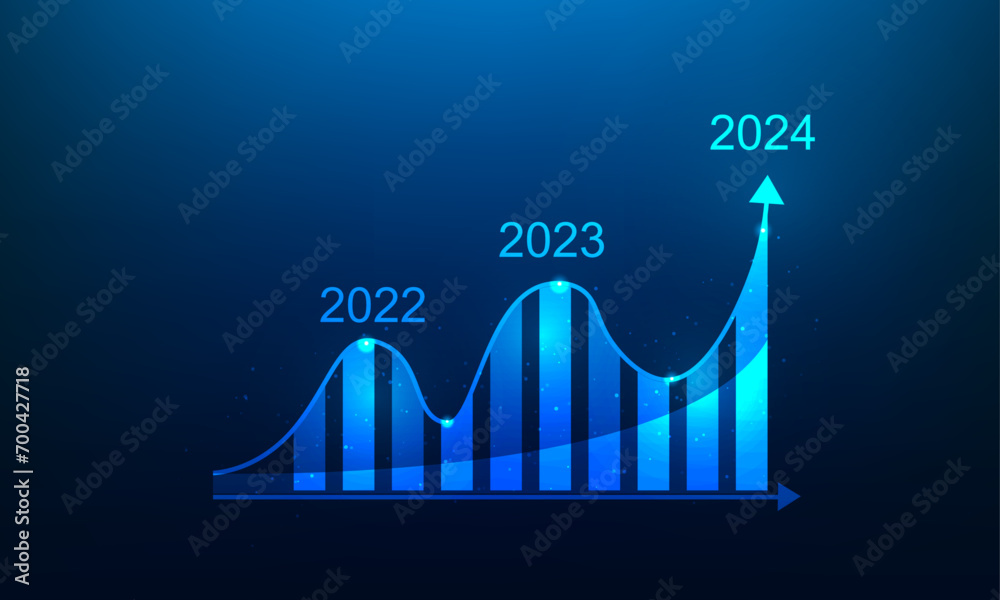 business graph trading 2024 investment increase on blue background ...