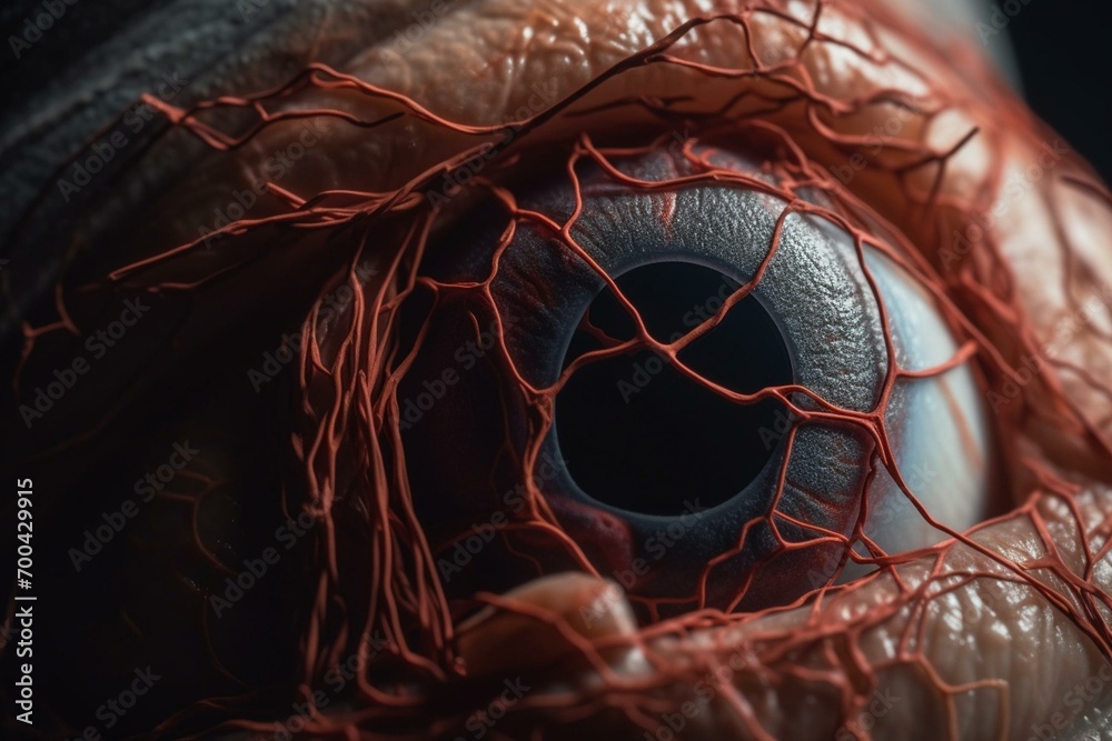 Structure of eye with lens, retinal veins & arteries. Generative AI ...
