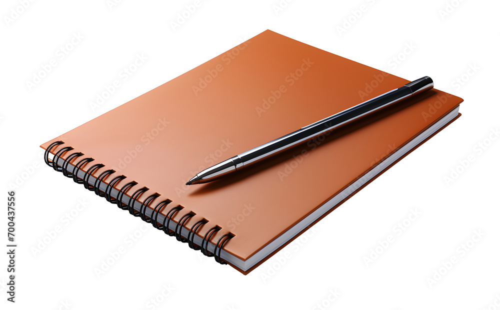 Brown notebook with pen isolated on cut out PNG or transparent ...