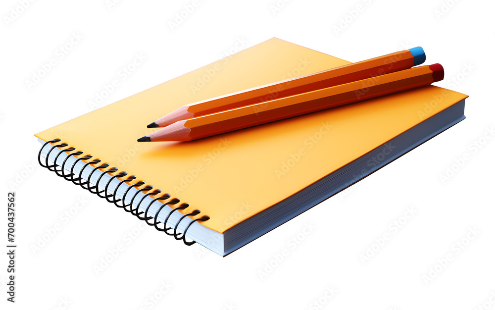 Yellow notebook with pencil isolated on cut out PNG or transparent ...