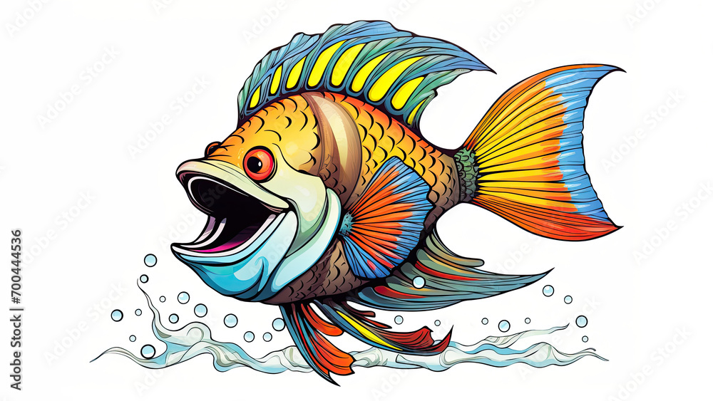 Cartoon angel fish on white backround. Underwater life. Funny sea ...