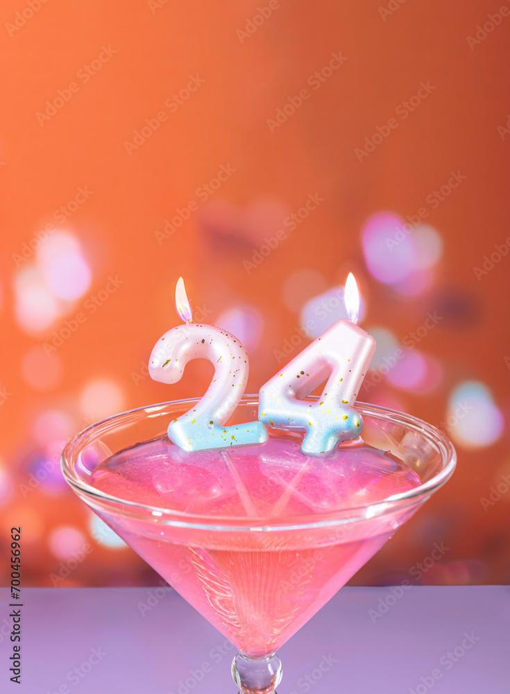 24th Birthday Flaming Candles in a Martini Cocktail, 24th Anniversary ...