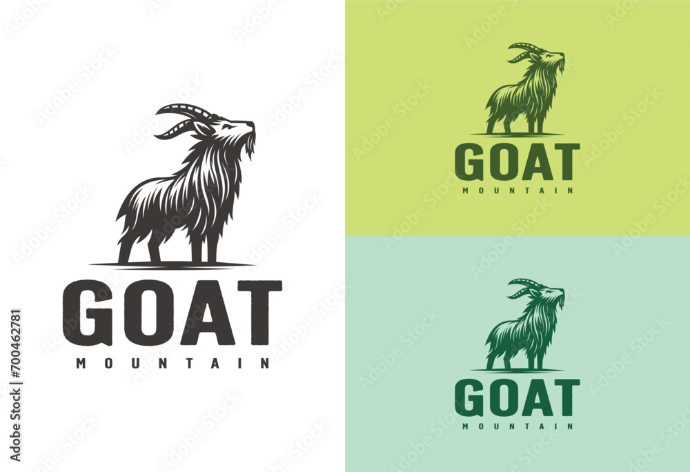 goat logo symbol vector illustration with ink drawing style and vintage ...