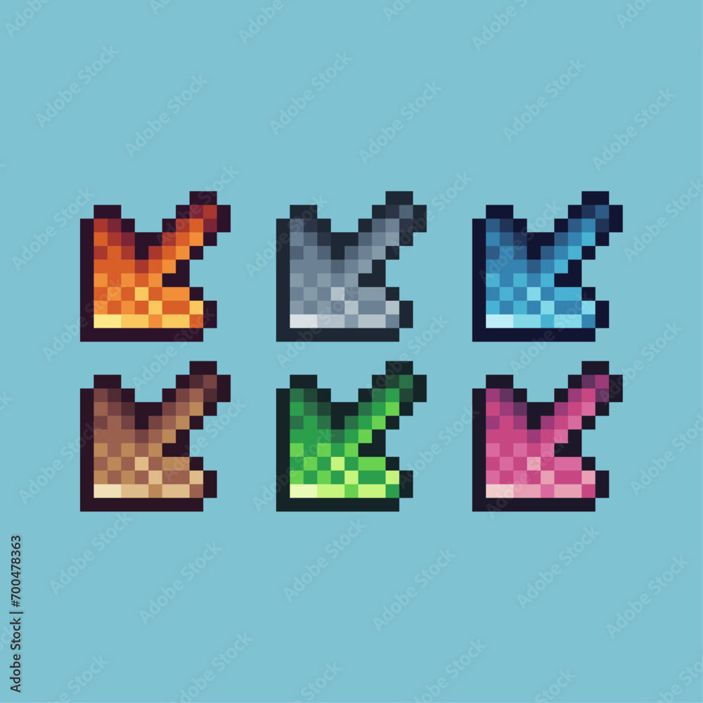 Pixel art sets of arrow vector icon with variation color item asset ...