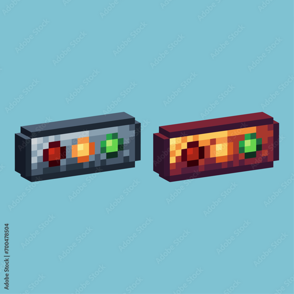 Isometric Pixel art 3d of traffic light icon for items asset. traffic ...