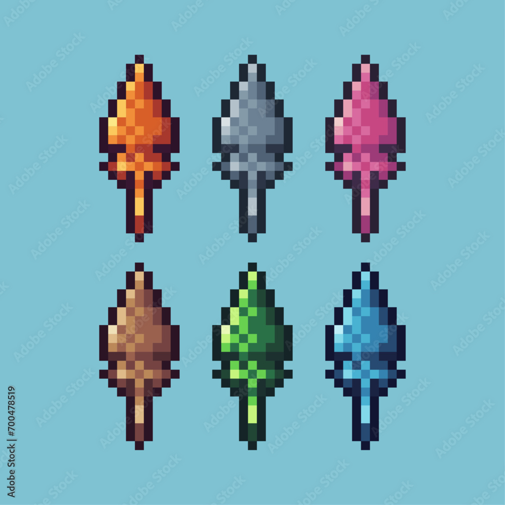 Pixel art sets of lance weapon icon with variation color item asset ...