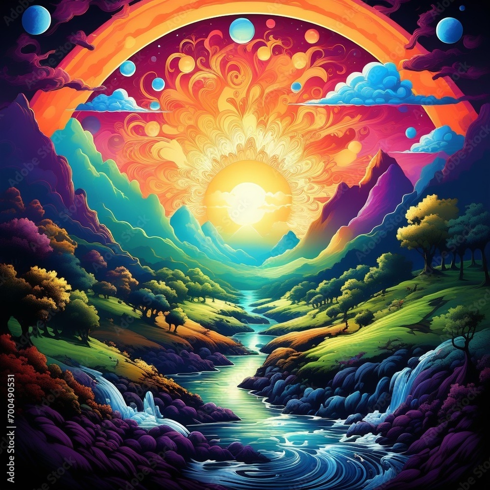 Psychedelic Sunset Delight Captivating Sun Setting in Vibrant Colors ...