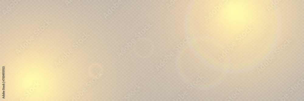 Bright light with glare and reflection of the camera lens. Sun, sun ...