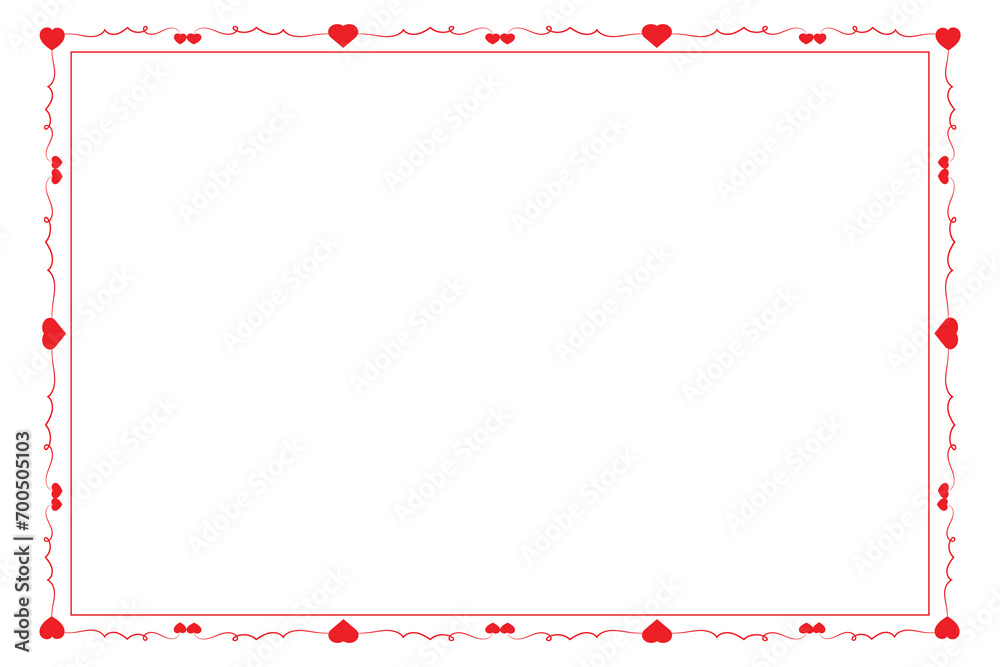 Heart Swirl Romantic Love ornaments isolated border layout, red hearts ...