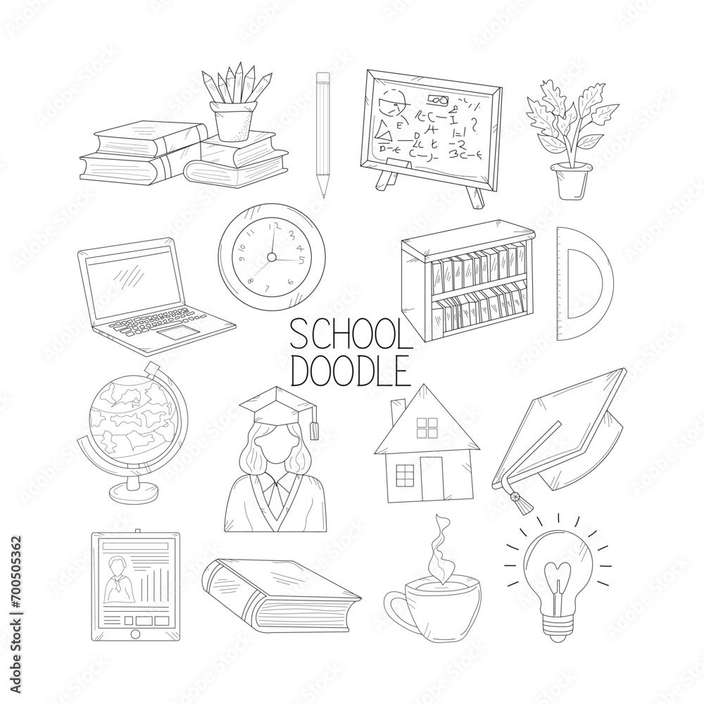 School doodle art illustration, hand-drawn School school elements Stock ...