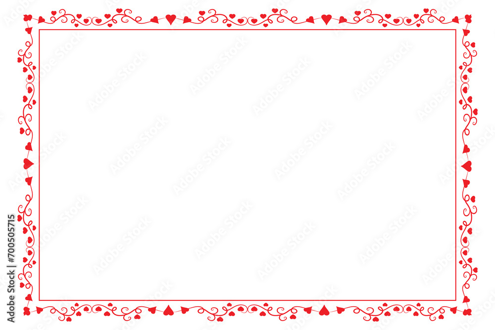 Heart Swirl Romantic Love ornaments isolated border layout, red hearts ...