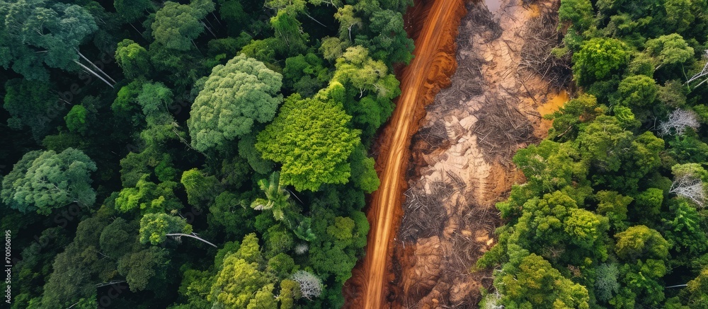 Aerial view of Amazon Rainforest deforestation illegal gold mine and PC ...