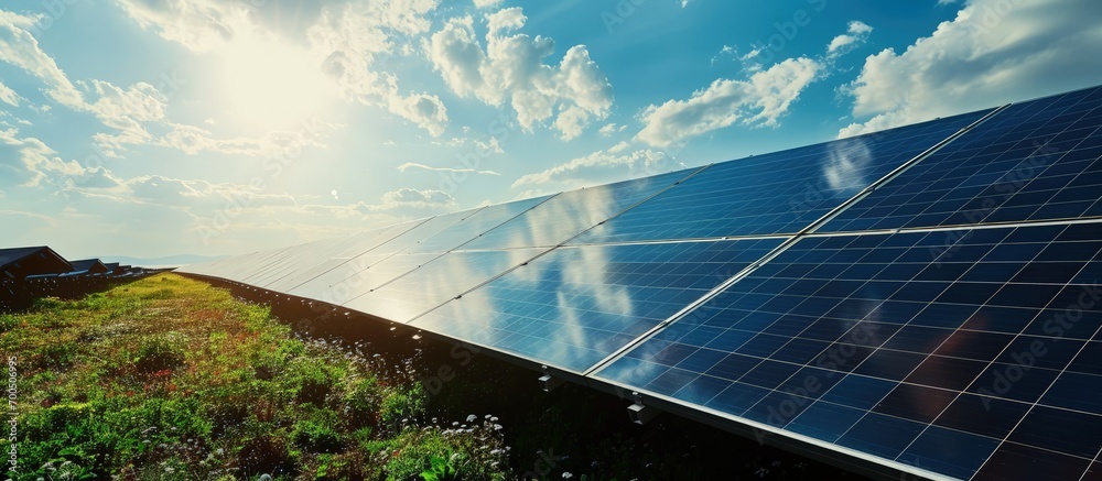 Close up rows array of polycrystalline silicon solar cells or ...
