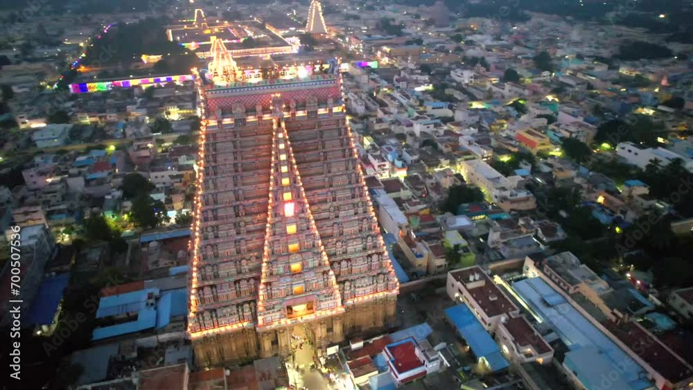A Night Aerial shot of Sri Ranganatha Swamy Temple, Srirangam Temple in ...