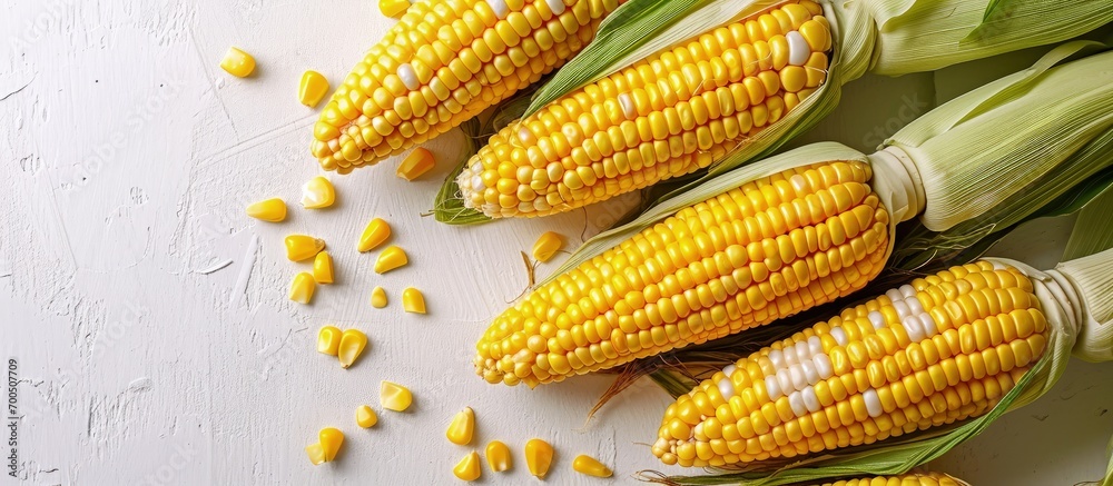 Corn with skin or without skin isolated on white background A ...