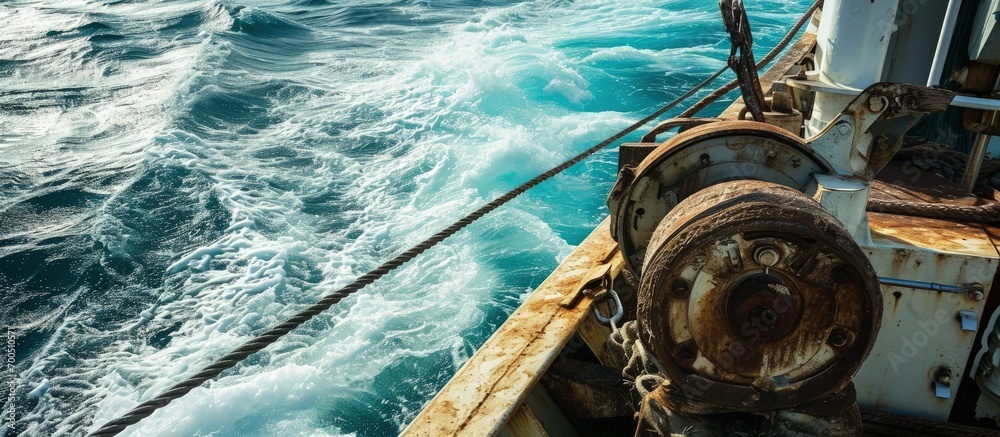 Forward port side mooring winch and anchor windlass with chain and ...