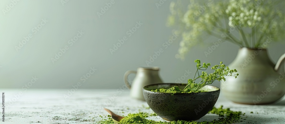 Dalgona Matcha Latte a creamy whipped matcha on light background Matcha ...