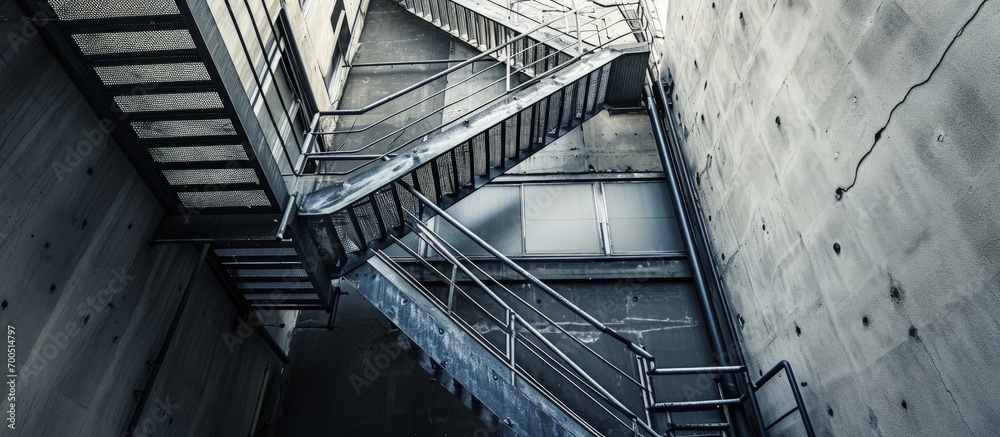 A high metal ladder that serves as a fire escape Emergency exit ...