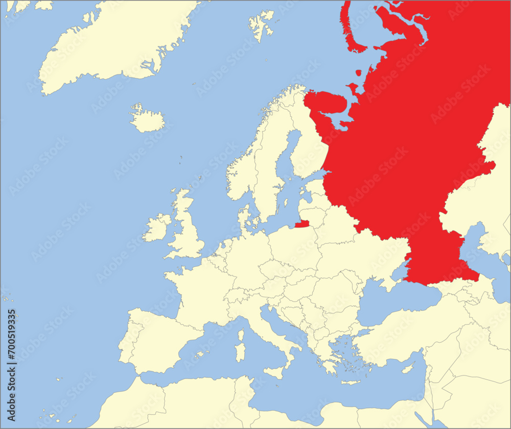 Red CMYK national map of THE RUSSIAN FEDERATION (European part) inside ...