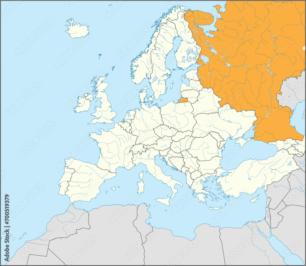 Orange CMYK national map of THE RUSSIAN FEDERATION (European part ...