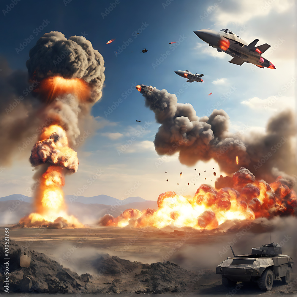 Using missile launchers, shells, and air strikes, the military destroys ...