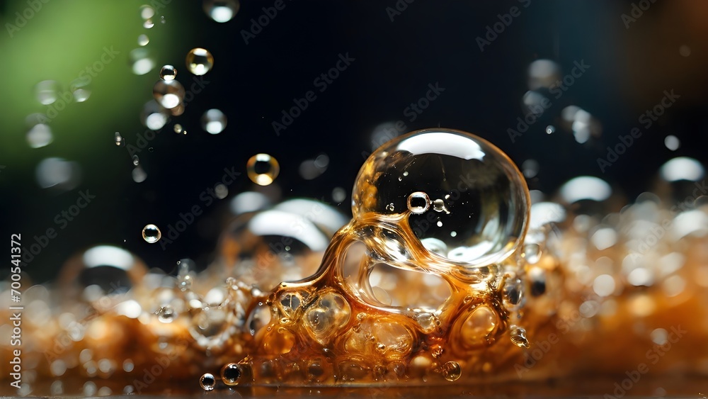 Intricate dance of bubbles in the soda. Zoom in to showcase the unique ...