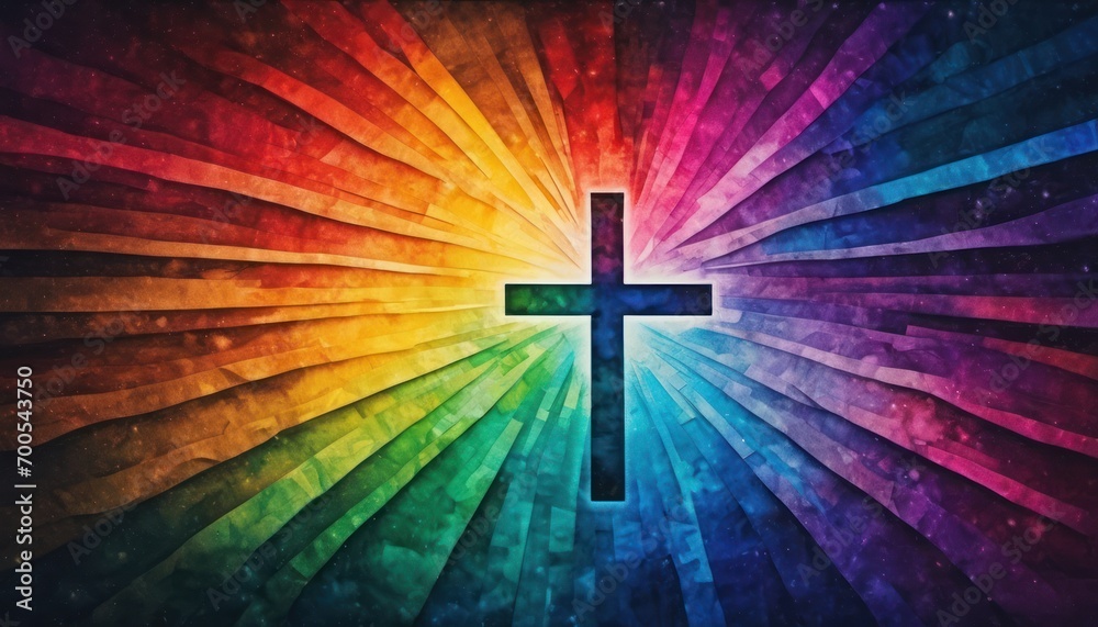 a cross in the center of a multicolored background with a cross in the ...