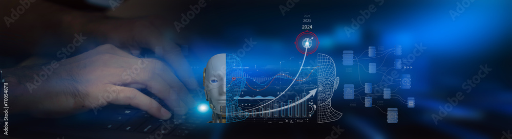 People using AI smart robot technology, artificial intelligence by giving commands to create ...