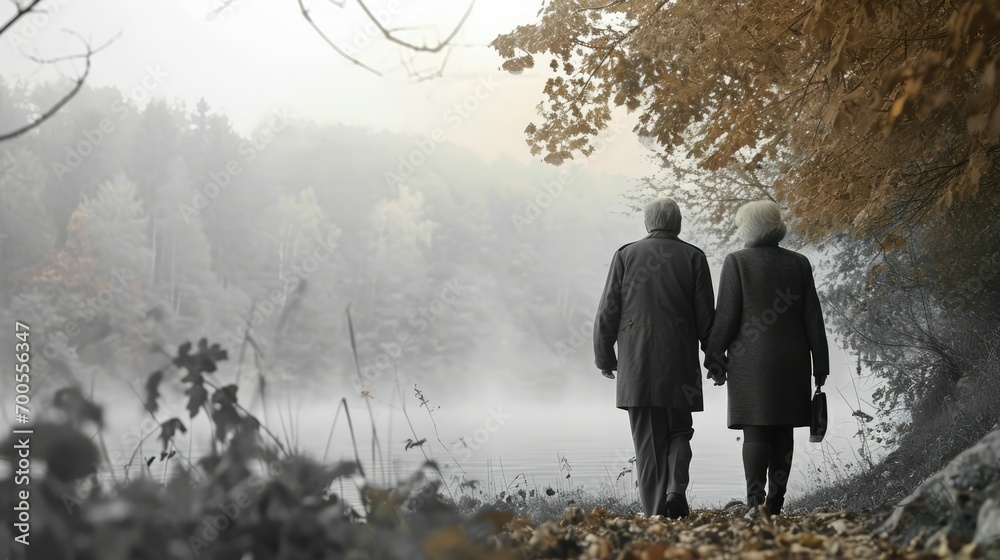 Older Couple Recreating Memories: A mature couple recreating a photo or ...