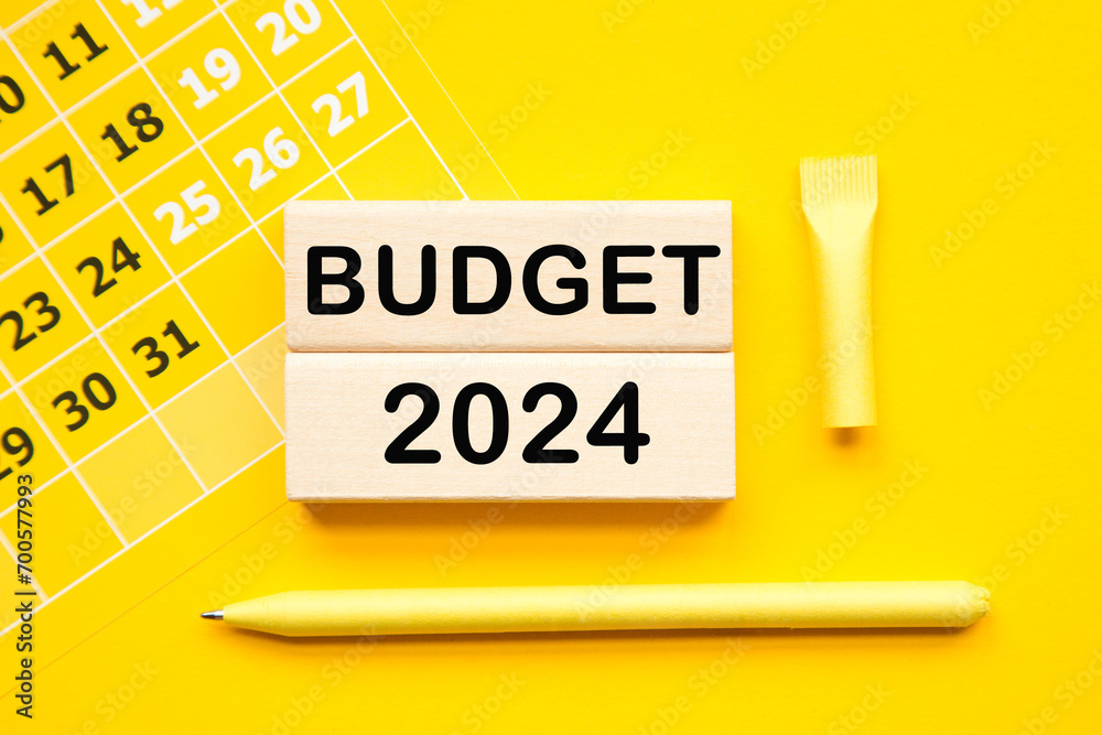 2024 Budget planning and allocation concept. yellow background, copy ...