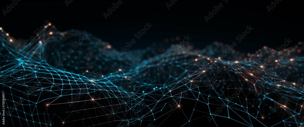 Dynamic Abstract Network Connectivity with Luminous Blue Lines and Nodes on Dark Background ...