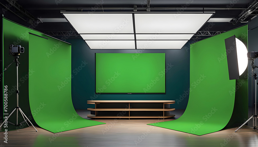 virtual 3D studio television set for color green television background ...